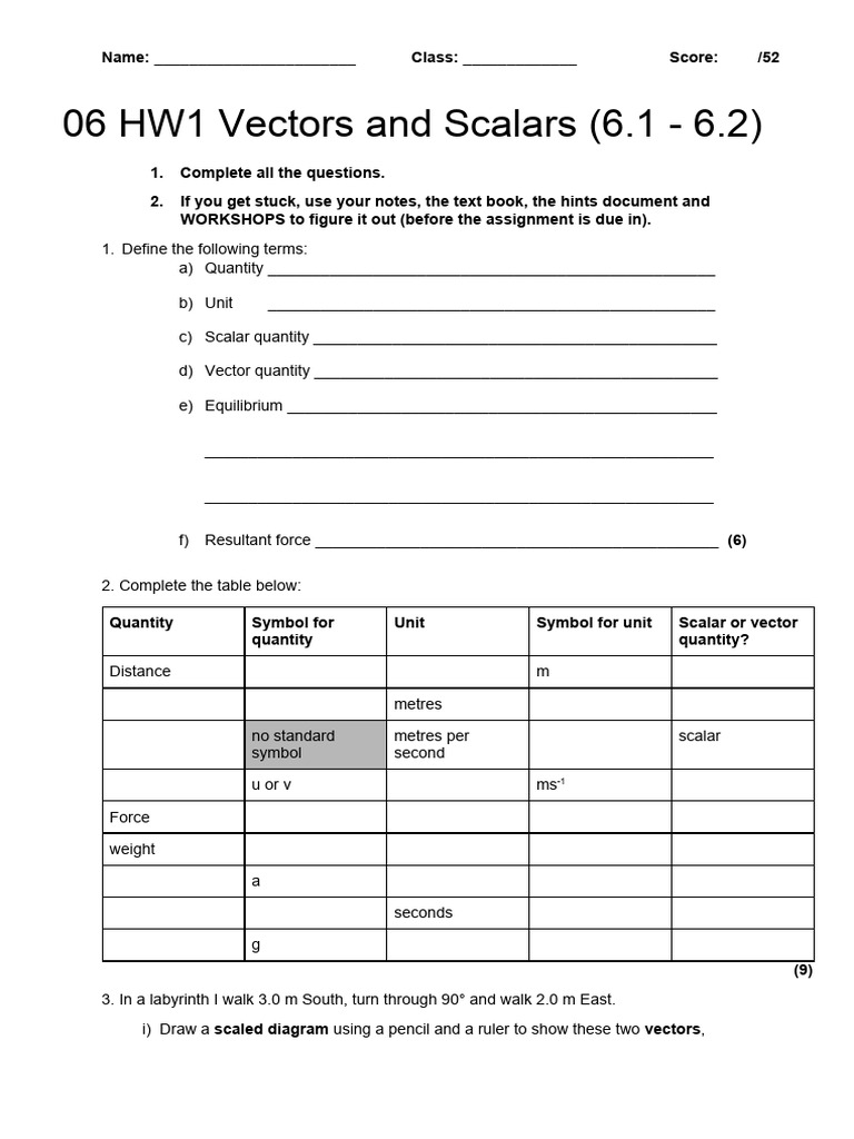 06 HW1 Questions - Vectors and Scalars | PDF | Euclidean Vector | Velocity