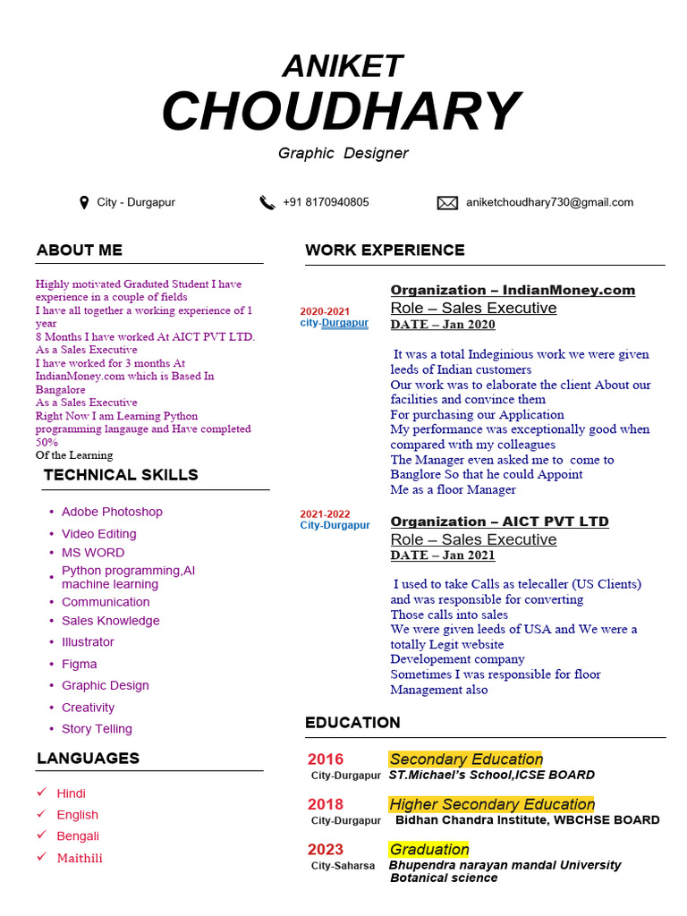 Aniket Resume 3 | PDF | Human Communication