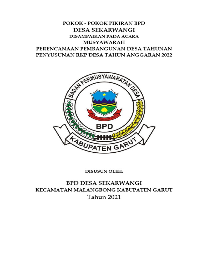 Pokok-Pokok Pikiran BPD DU - RKP Desa 2022 | PDF