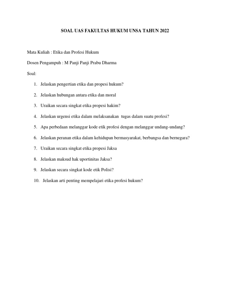 Soal Uas H Etika Dan Propesi Hukum 2022 | PDF | Karier & Perkembangan