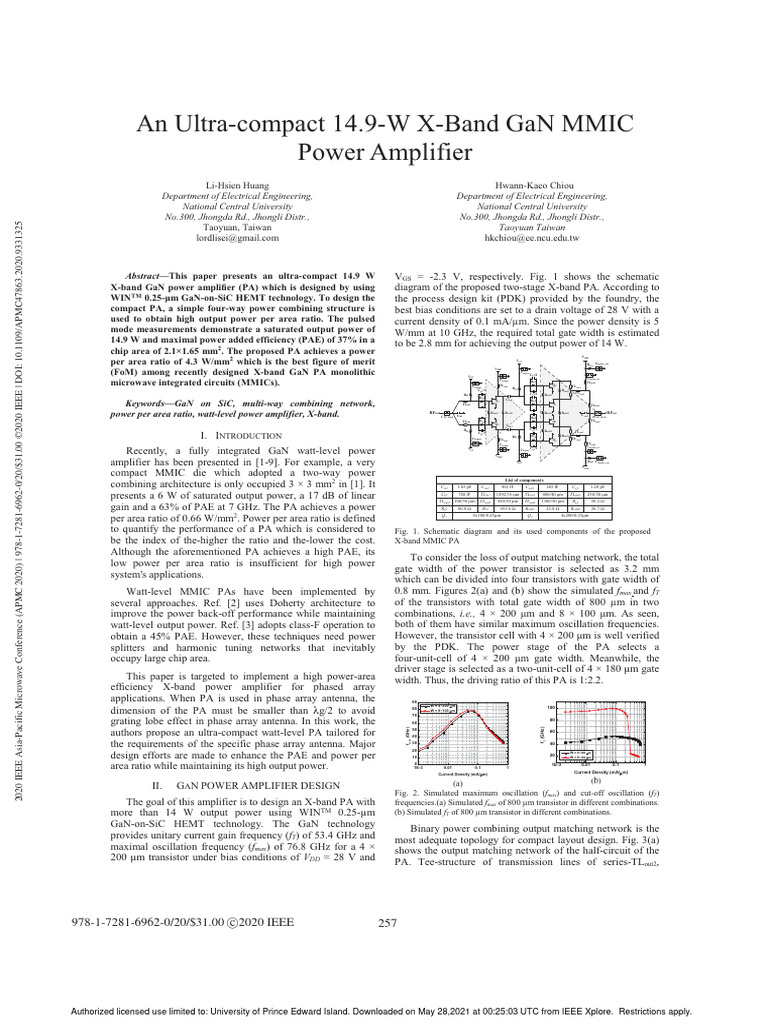 An Ultra-Compact 14.9-W X-Band GaN MMIC Power Amplifier | PDF