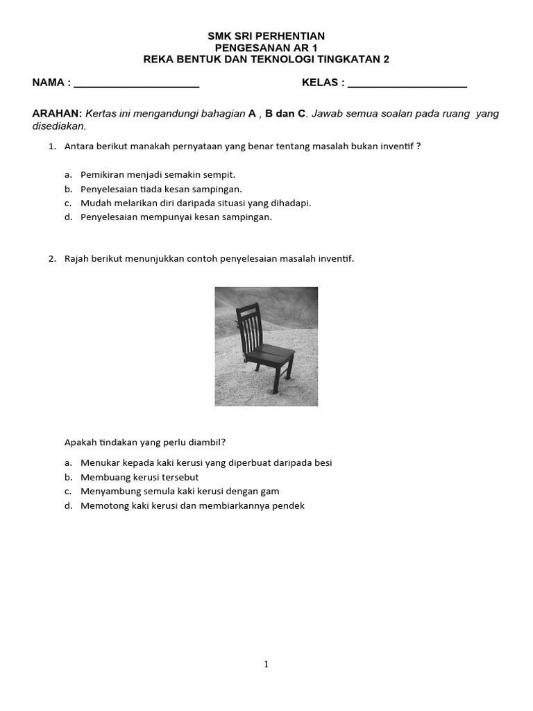Ujian 1 RBT t2 Bab 1 2022 | PDF