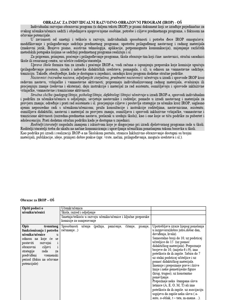 IROP Za Razrednu Nastavu | PDF