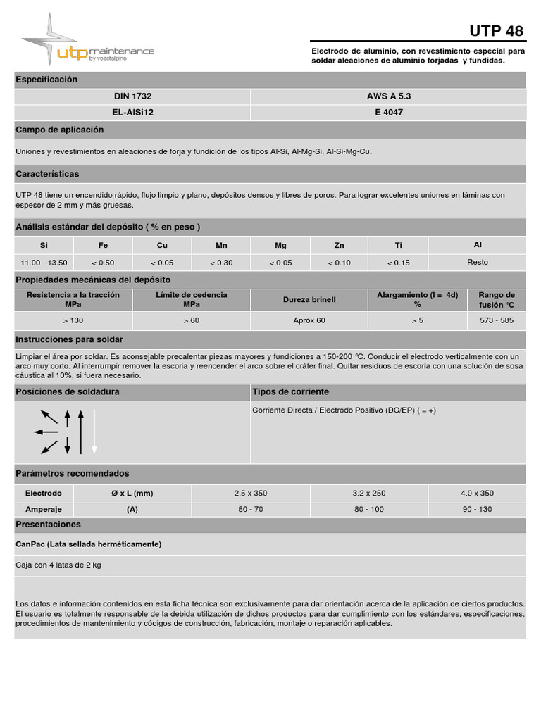 Soldaduras Utp Utp 48 | PDF | Construcción | Soldadura
