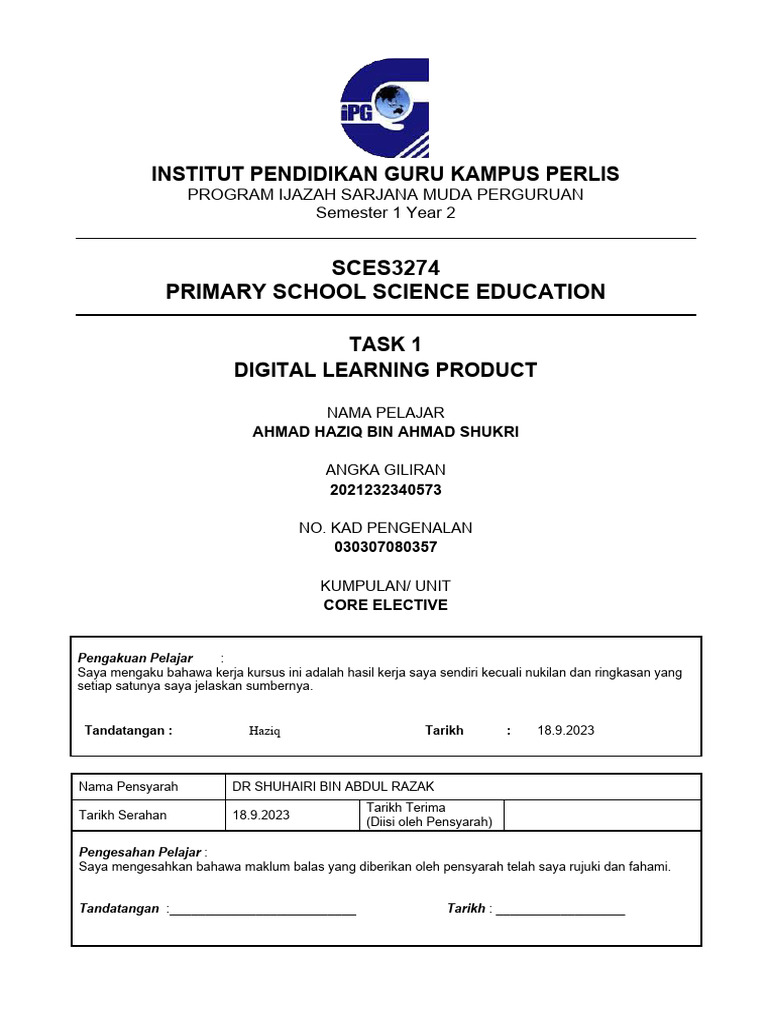 Sces3274 - Task1 - Ahmad Haziq Bin Ahmad Shukri | PDF | Learning | Cognition