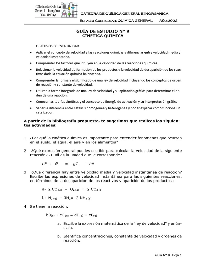 GuÍa N° 9 Cinética Química 1 Pdf