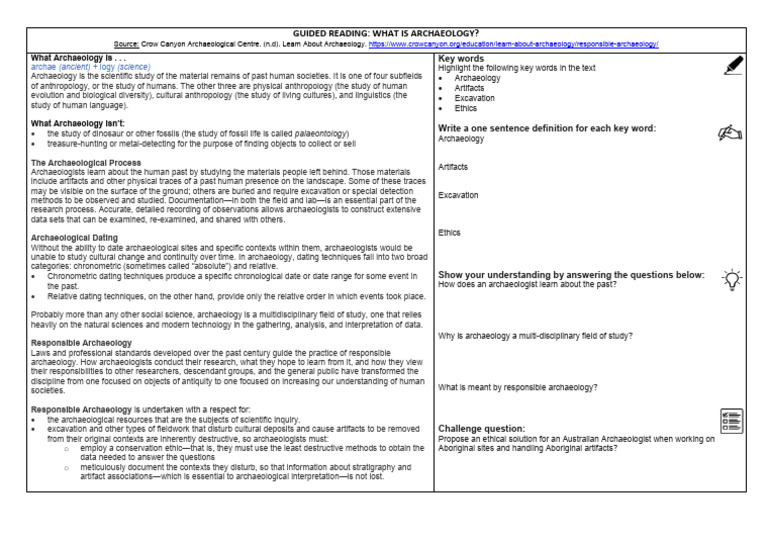 7 His Topic 1 Archeology Guided Reading Worksheet | PDF | Archaeology ...