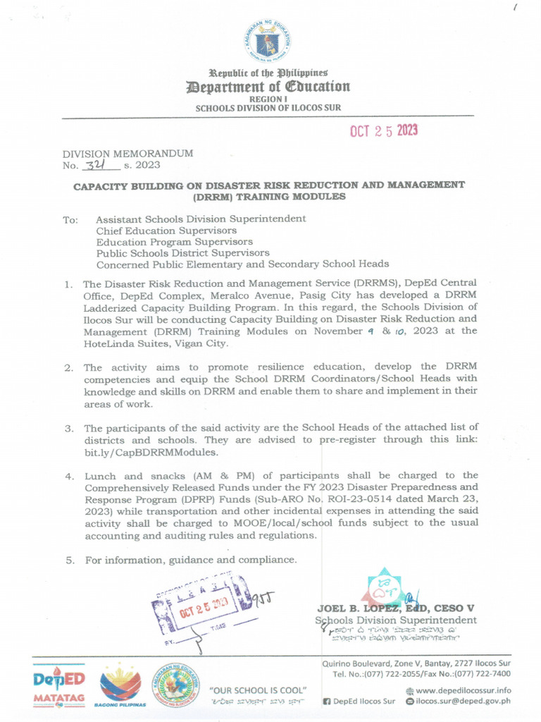 DM No. 321, S. 2023-Capacity Building On Disaster Risk Reduction and ...
