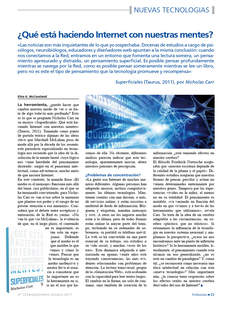 Qué Está Haciendo Internet Con Nuestras Mentes | PDF | Pensamiento ...