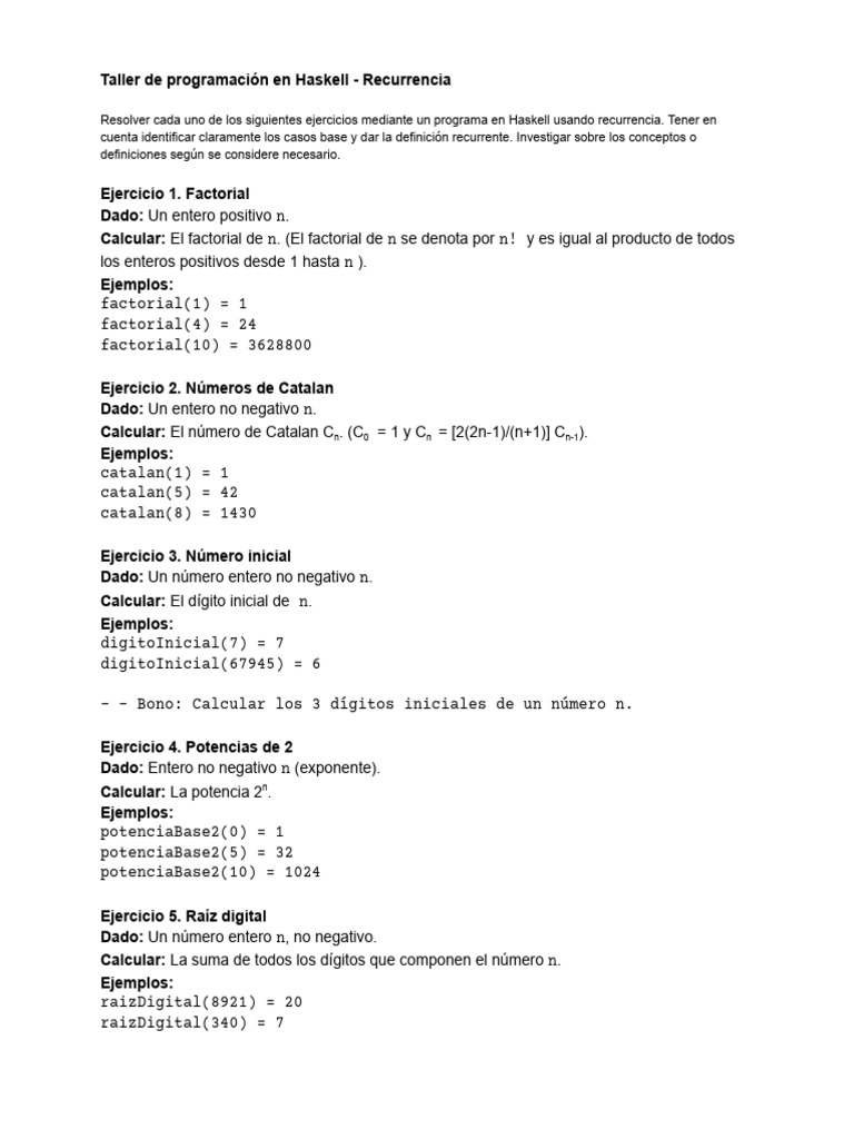 Taller de Programación en Haskell - Recurrencia | PDF