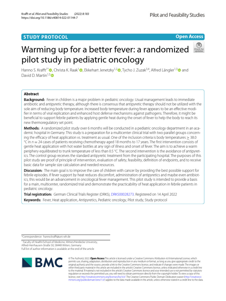 Warming Up For A Better Fever: A Randomized Pilot Study in Pediatric ...