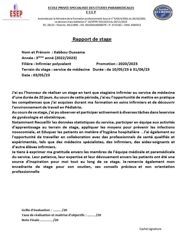 Rapport de Stage Service de Médecine | PDF