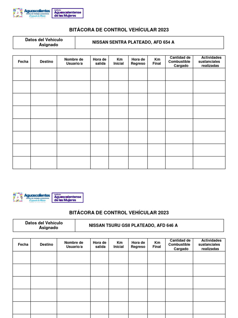 Microsoft Word - BITÁCORA DE CONTROL VEHÍCULAR 2023 | PDF | Industria ...