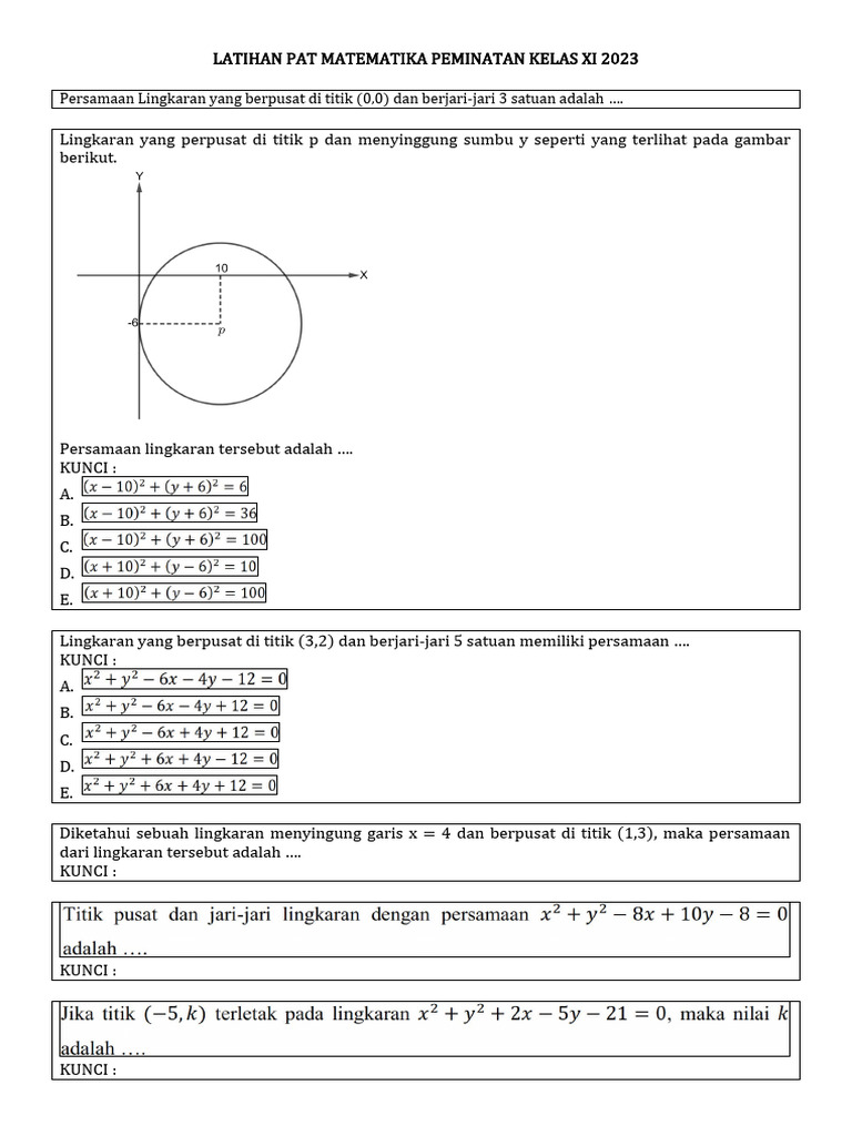 Latihan Pat Matematika Peminatan Kelas Xi 2023 | PDF