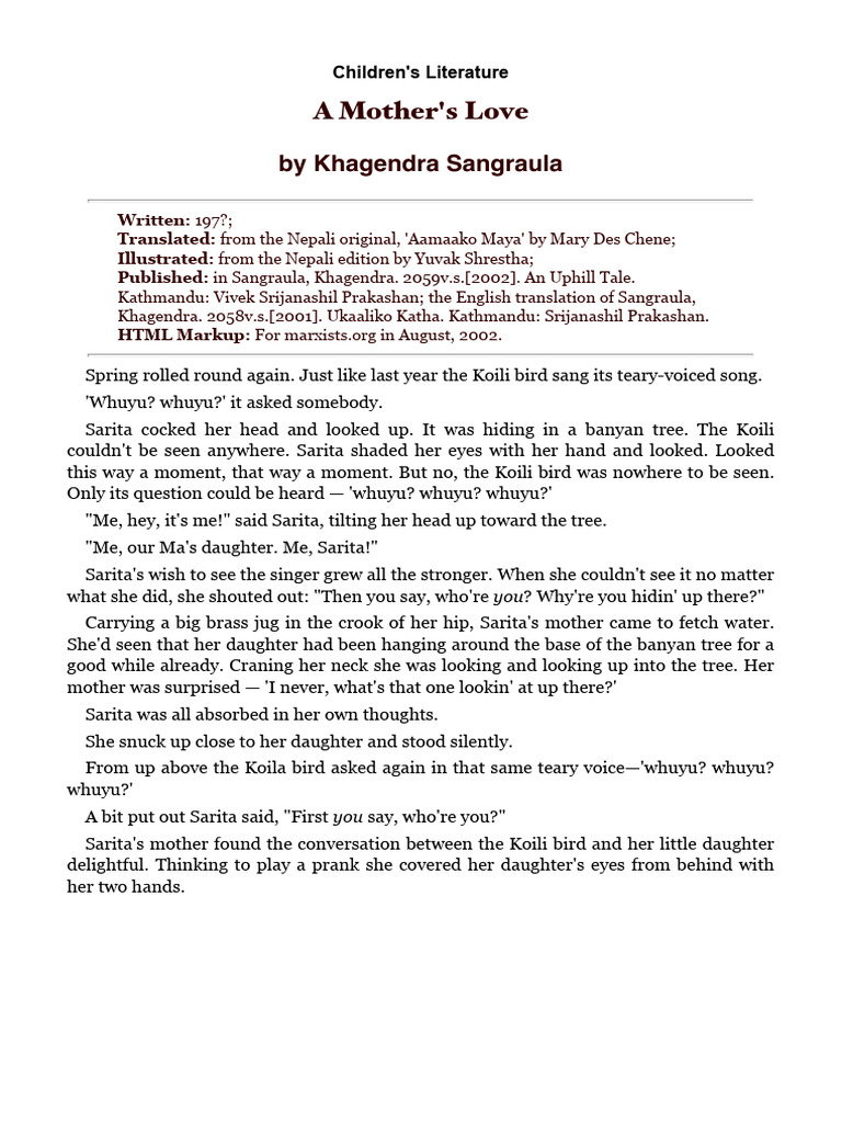 Sarita and the Koili Bird's Tale | PDF | Zoology | Birds