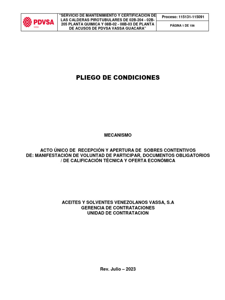 Pliego de Condiciones | PDF | Oferta (economía) | Business