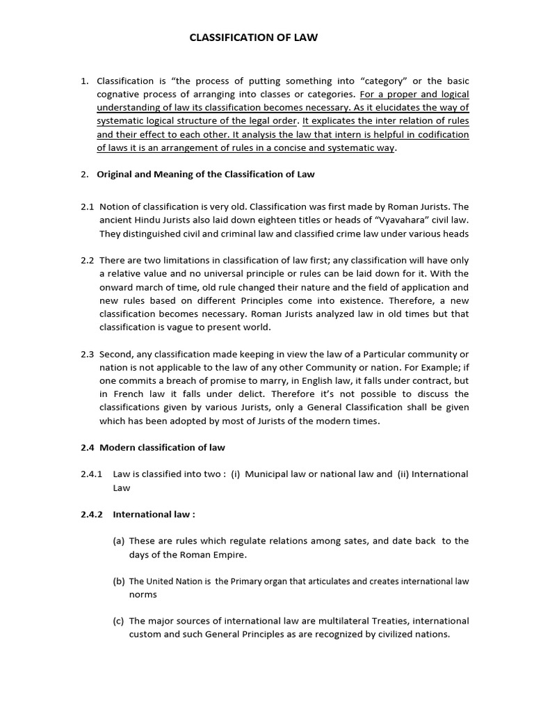 Classification of Law Explained | PDF