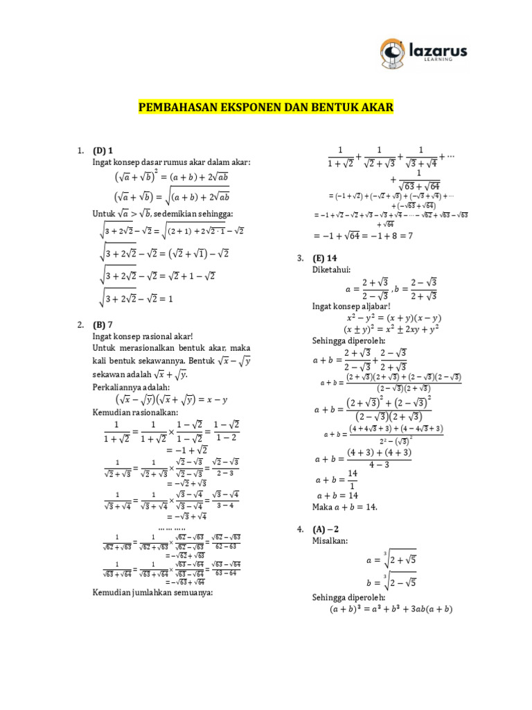 (Pembahasan) Bab Eksponen Dan Bentuk Akar | PDF