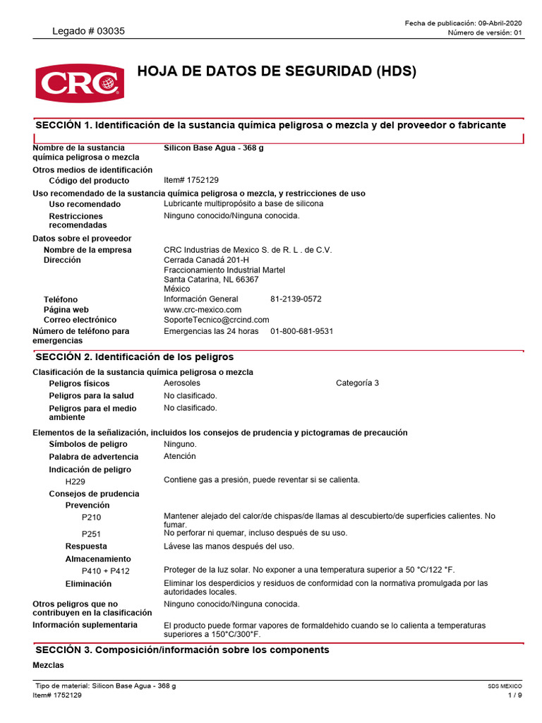 CRC Water Based Silicon | PDF