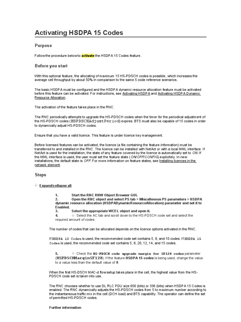 Activating HSDPA 15 Codes | PDF | High Speed Packet Access | Computer Engineering