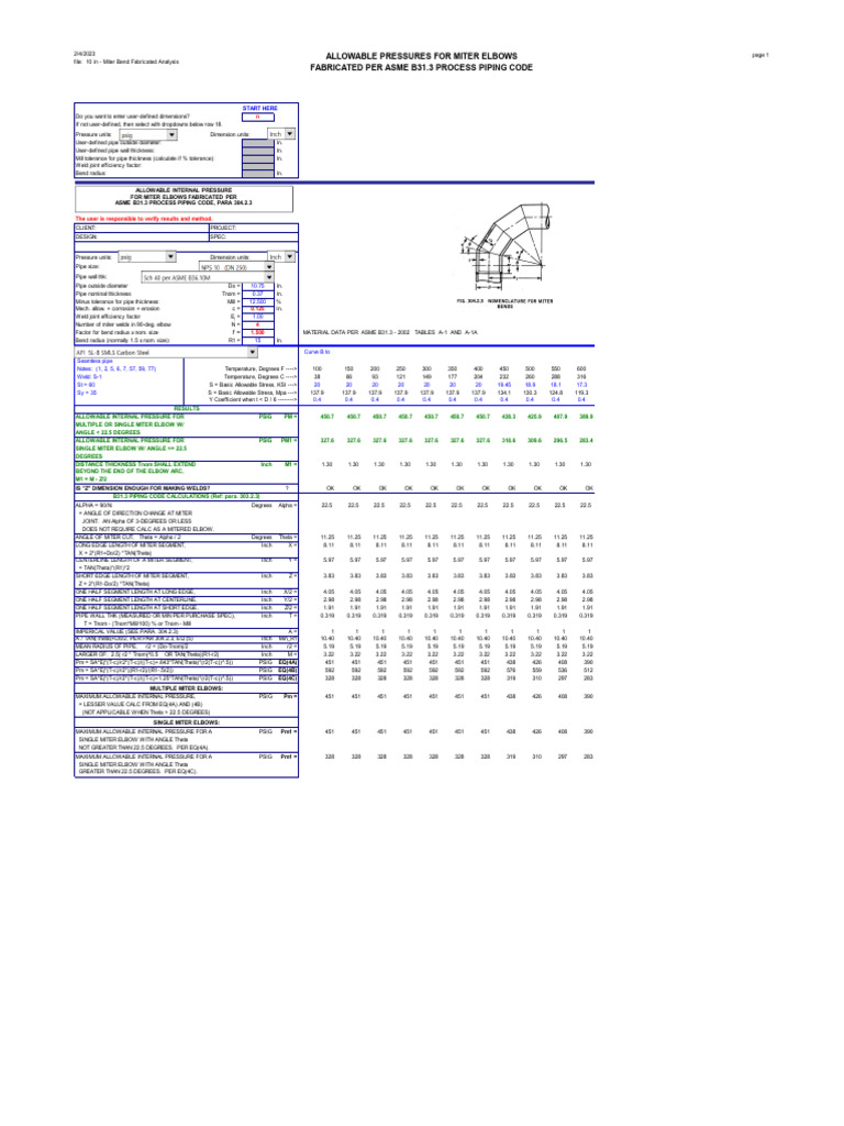 10 in - Miter Bend Fabricated Analysis Page 1 | PDF | Pipe (Fluid Conveyance) | Industrial Processes