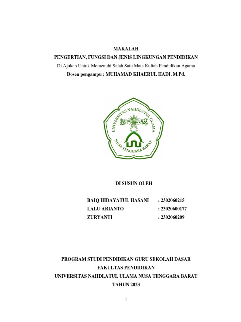 Makalah Pengertian, Fungsi Dan Jenis Lingkungan Pendidikan | PDF