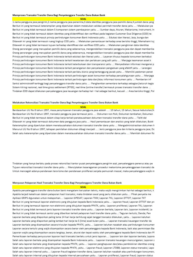 Kisi-Kisi SPPUR (Sistem Pembayaran Pengelolaan Uang Rupiah) | PDF