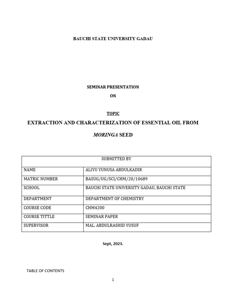 Aliyu Yunusa Abdulkadir Seminer | PDF | Vegetable Oil | Fatty Acid