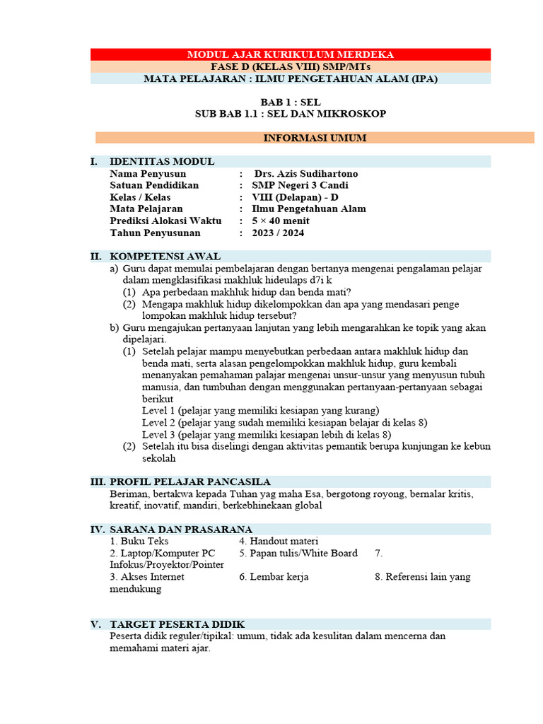Modul IPA 8 - Bab 1 OK | PDF | Karier & Perkembangan