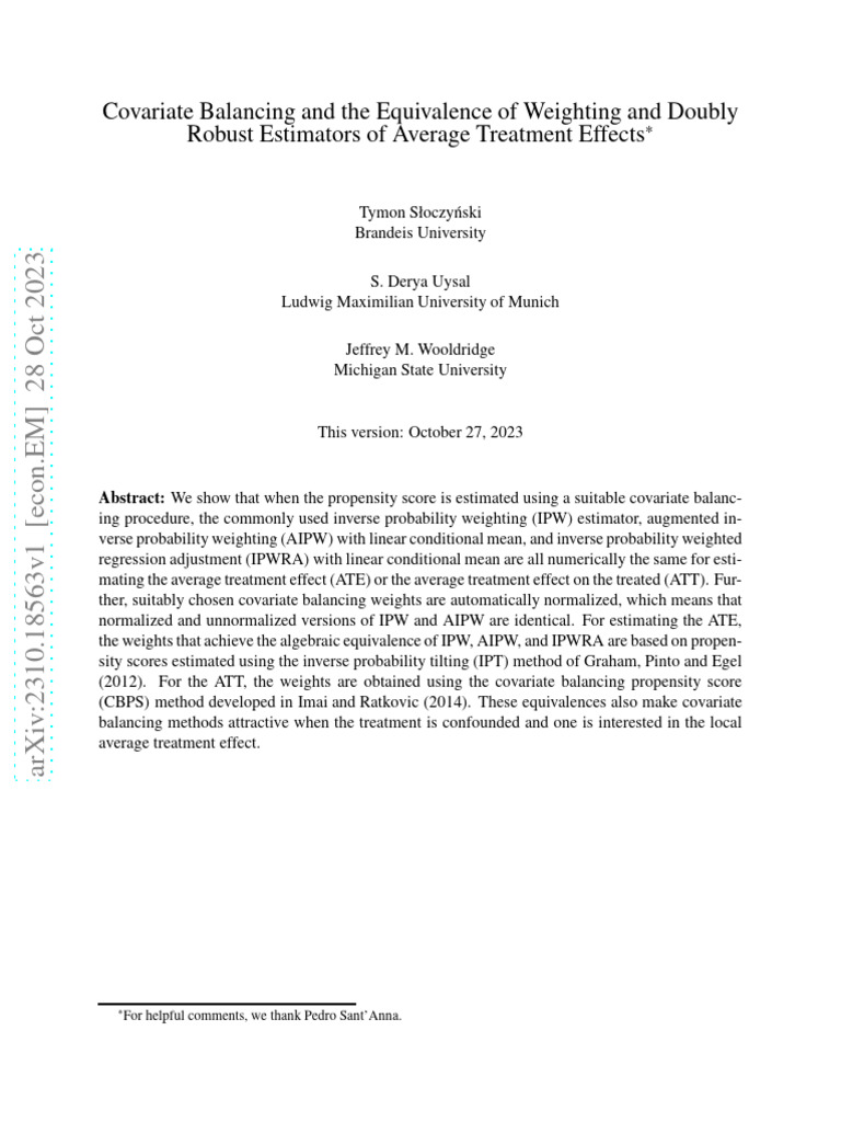 Covariate Balancing in Treatment Effect Estimation | PDF | Ordinary ...