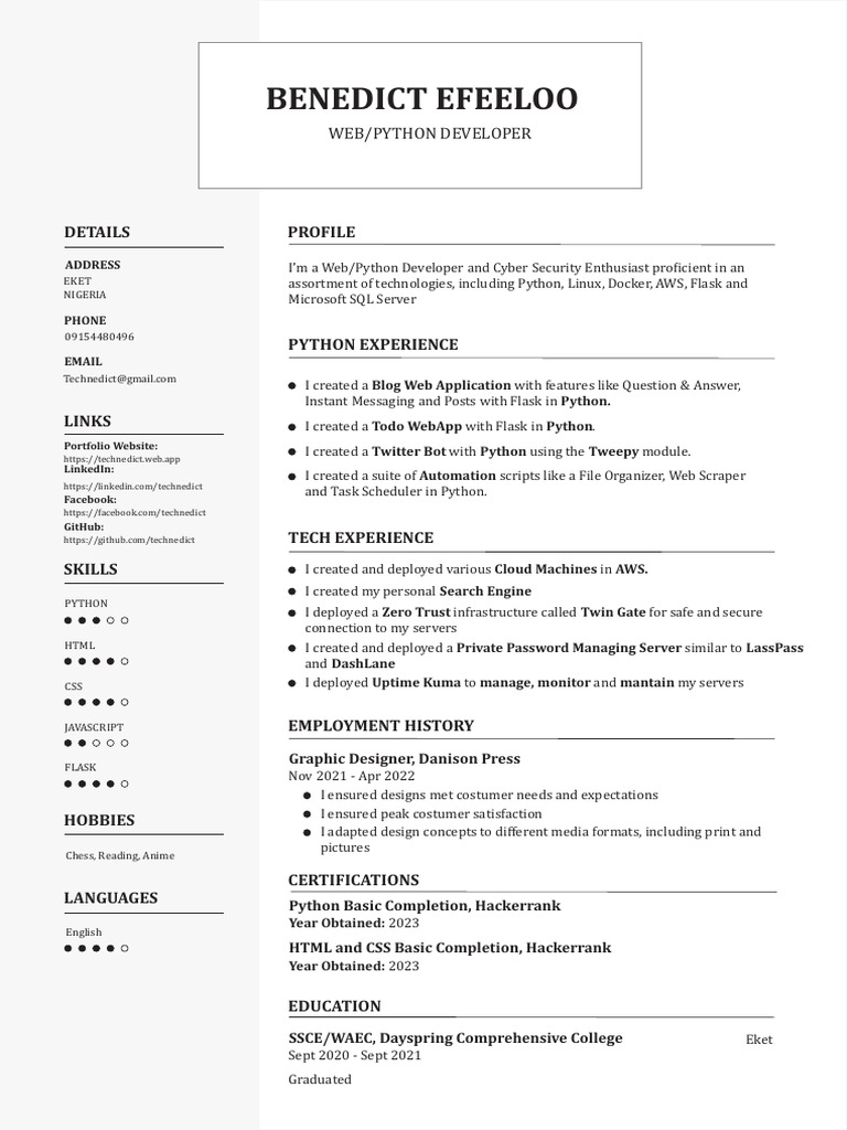 Ben's Resume | PDF | World Wide Web | Internet & Web