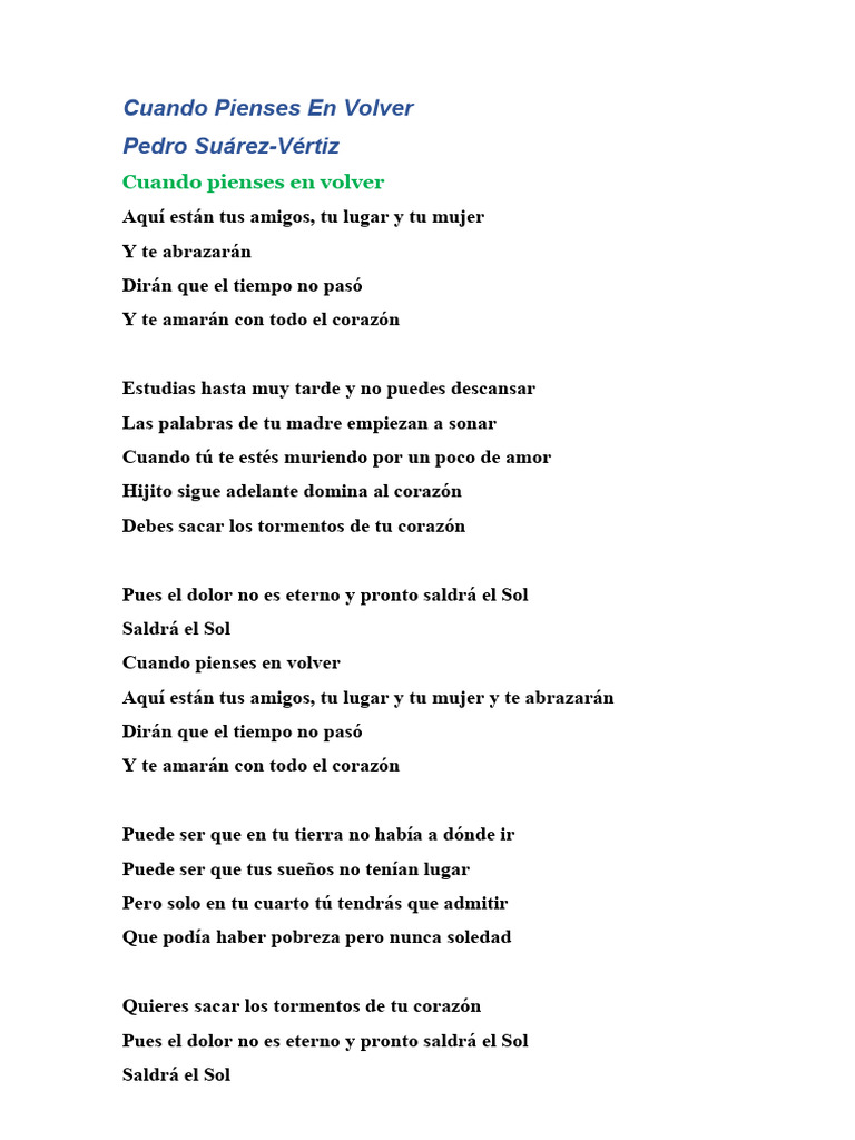 Cuando Pienses En Volver - Letra | PDF