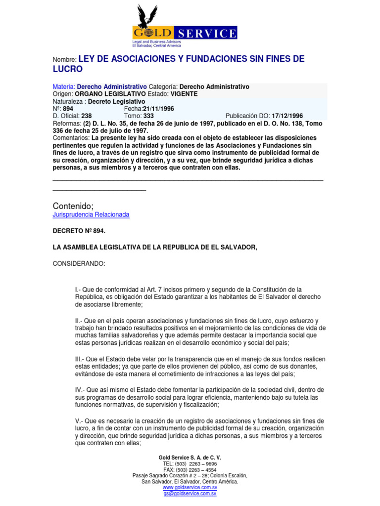 Ley de Asociaciones y Fundaciones Sin Fines de Lucro | PDF | Fundación (sin fines de lucro ...