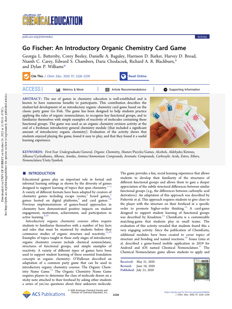 Battersby Et Al 2020 Go Fischer An Introductory Organic Chemistry Card ...