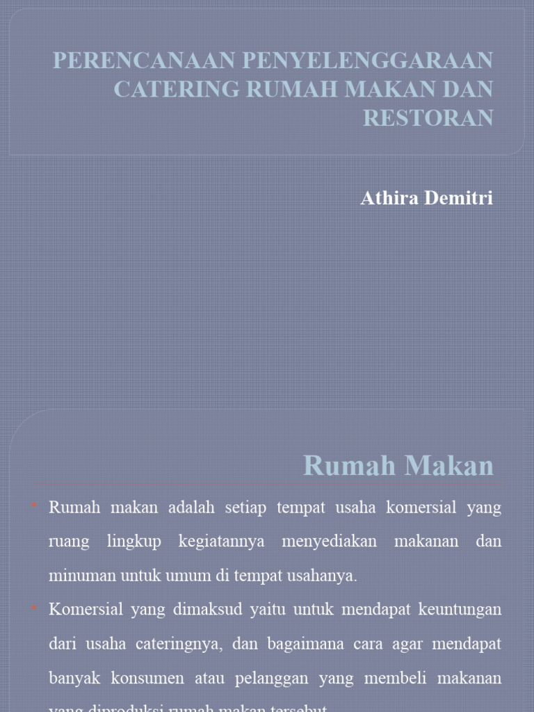Perencanaan Penyelenggaraan Catering Rumah Makan Dan Restoran | PDF