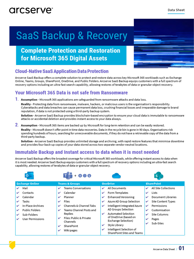 Arcserve SaaS Backup Flyer - Use Wording Eg. Immutable | PDF | Share Point | Backup