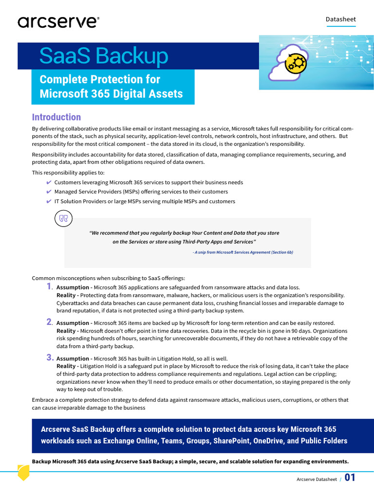 Arcserve SaaS Backup Microsoft M365 - Usable | PDF | Share Point | Backup