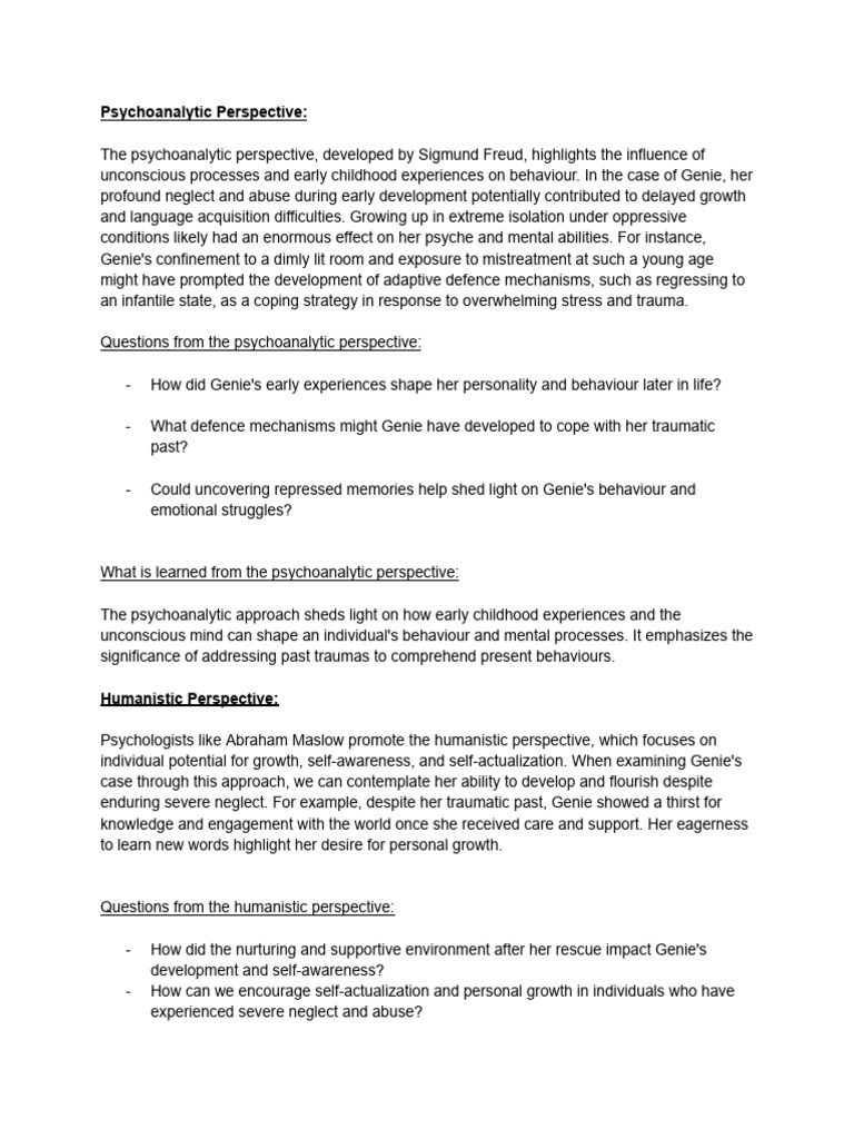 Case Study - Genie Wiley | PDF | Psychoanalysis | Psychological Trauma