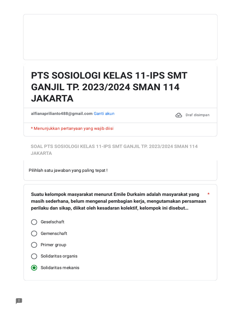 Pts Sosiologi Kelas 11-Ips SMT Ganjil Tp. 2023 - 2024 Sman 114 Jakarta | PDF