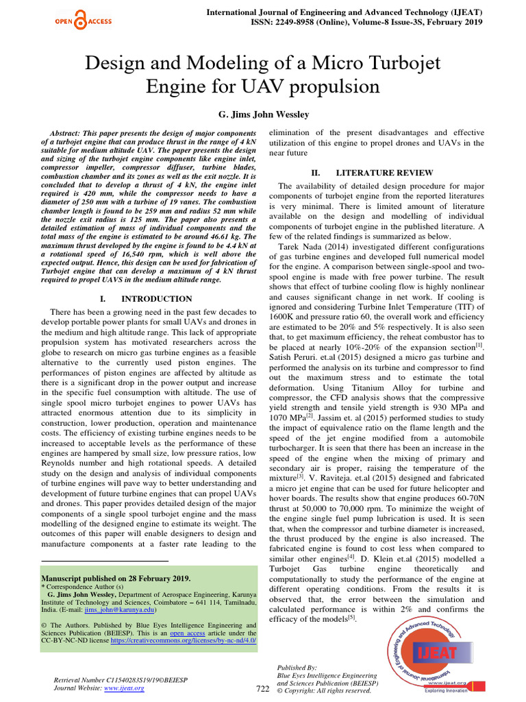 Design and Modeling of A Micro Turbojet Engine For UAV Propulsion | PDF