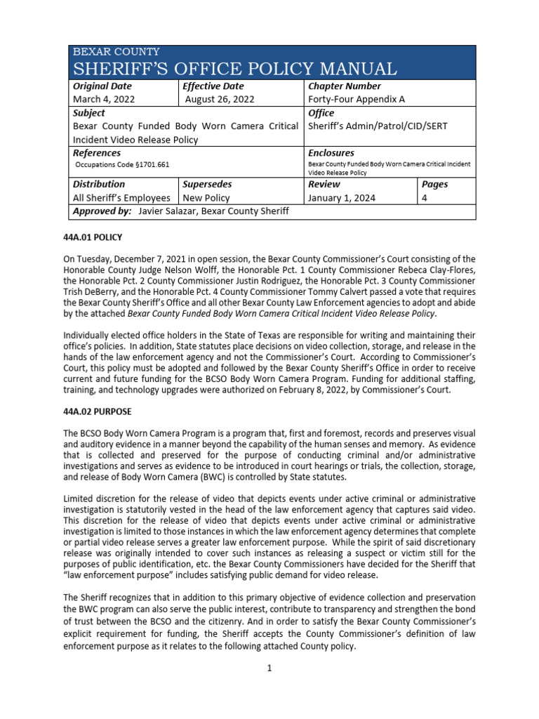 BCSO Body Worn Camera Video Release Policy | PDF