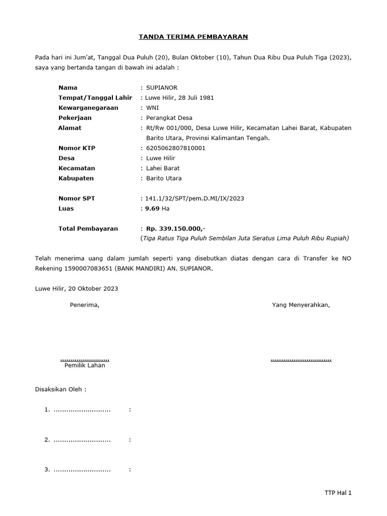 Tanda Terima Pembayaran Dan Kwitansi | PDF