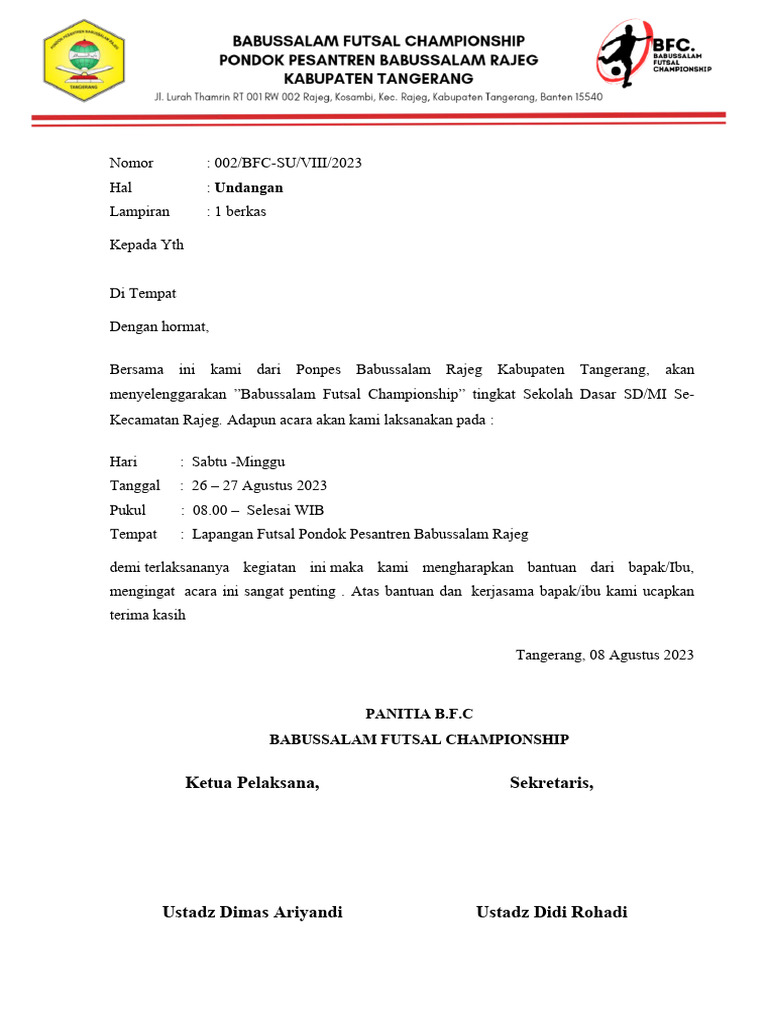 Proposal Lomba Futsal Ponpes | PDF