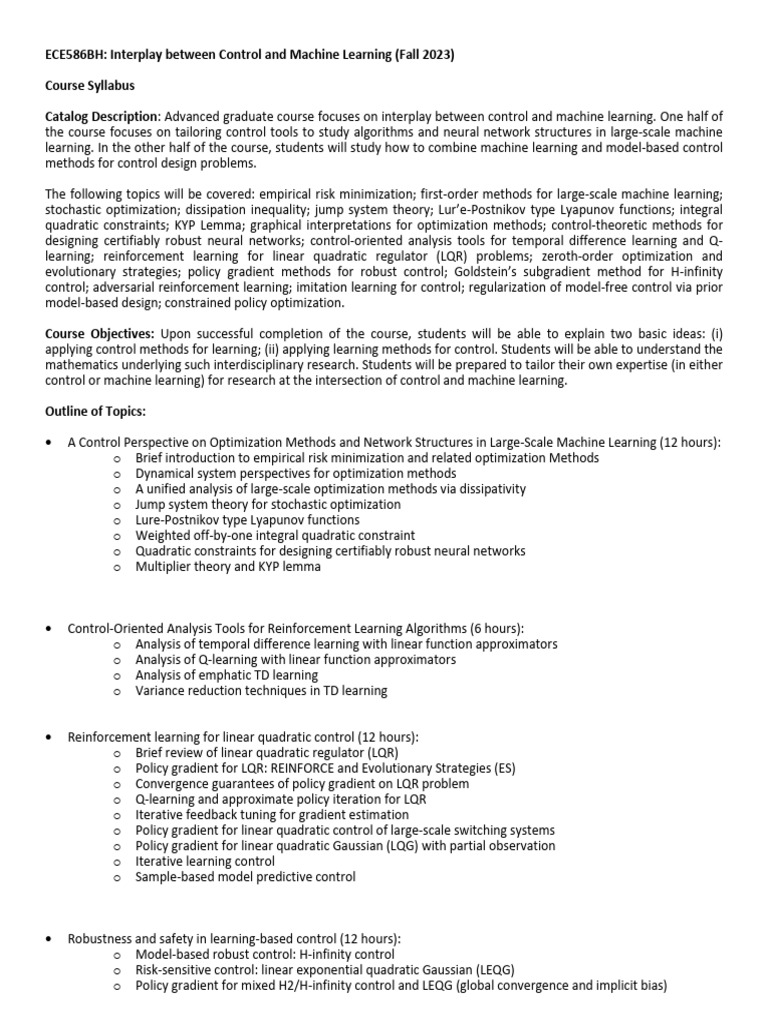 Syllabus ECE586BH 2023 | PDF | Mathematical Optimization | Machine Learning