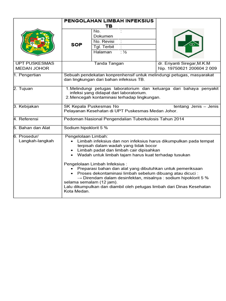 SOP PENGOLAHAN LIMBAH INFEKSIUS TB New | PDF