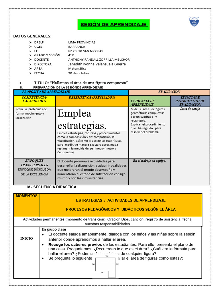 Sesión 30 Octubre Hallamos El Área Matematica | PDF | Aprendizaje ...