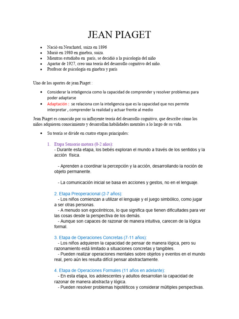 JEAN PIAGET Modelos y Teorias | PDF | Desarrollo cognitivo | Ciencia ...