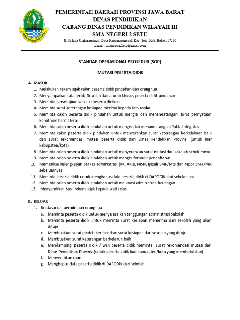 Sop Mutasi Siswa | PDF