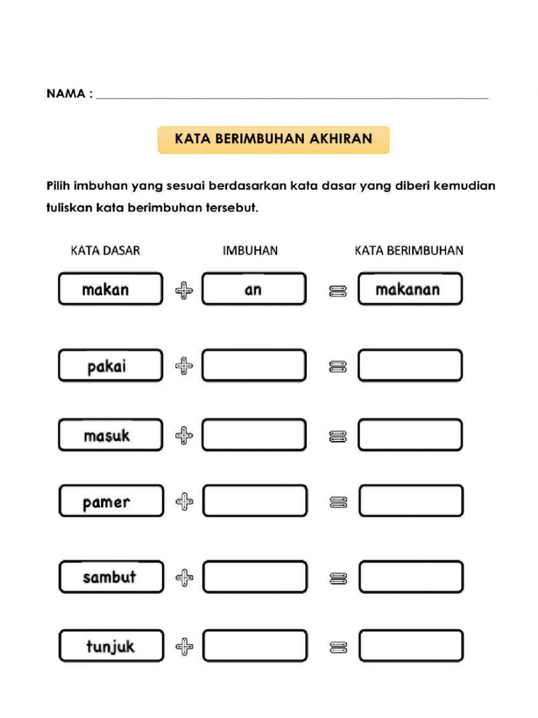 Latihan Imbuhan Akhiran Tahun 1 | PDF