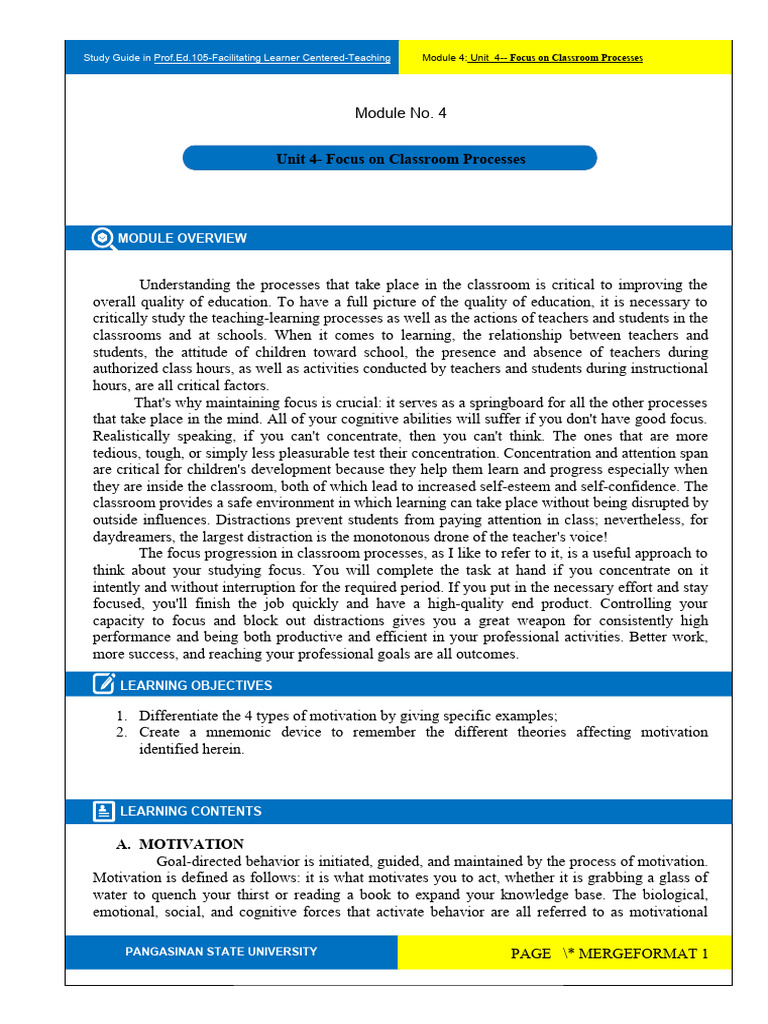 SG4-Focus On Classroom | Download Free PDF | Motivational | Motivation